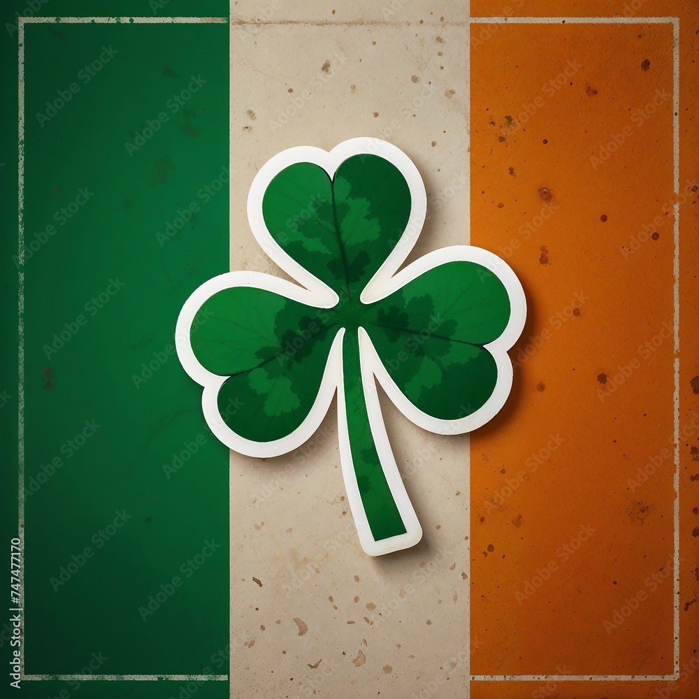 Graphic drawing of a shamrock on the backdrop of the Irish flag, St ...