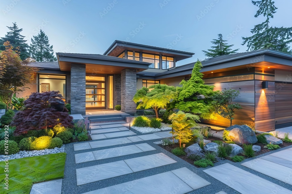 Contemporary house facade with a welcoming entrance and modern design ...