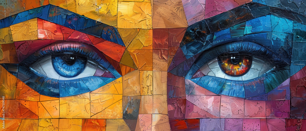 Modernist Abstract Face, Vibrant colors arranged in a non ...