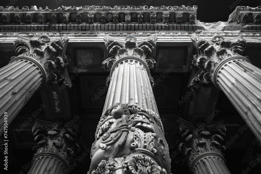 Black and White Classical Greek Columns, High contrast to emphasize ...