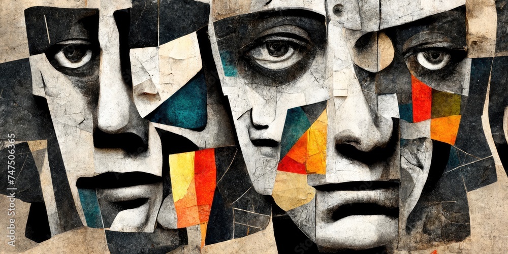 Generative AI, Faces collage abstract black and white background ...