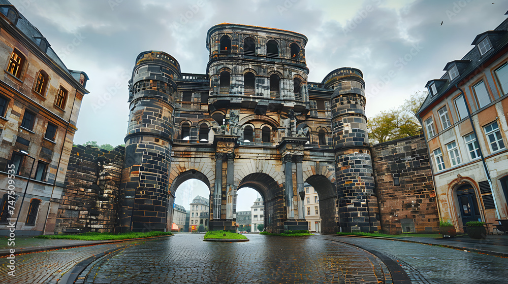 Amazing view of famous Porta Nigra (Black gate) - ancient Roman city ...