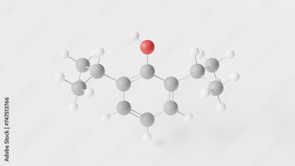 propofol molecule 3d, molecular structure, ball and stick model ...