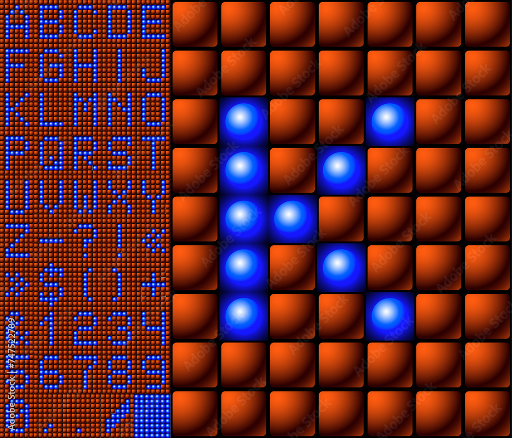 flashy light signs displaying the alphabet, light text, number, sign, a ...