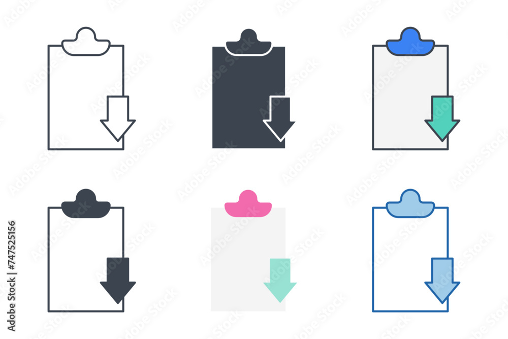 Document with Arrow Download icon collection with different styles ...