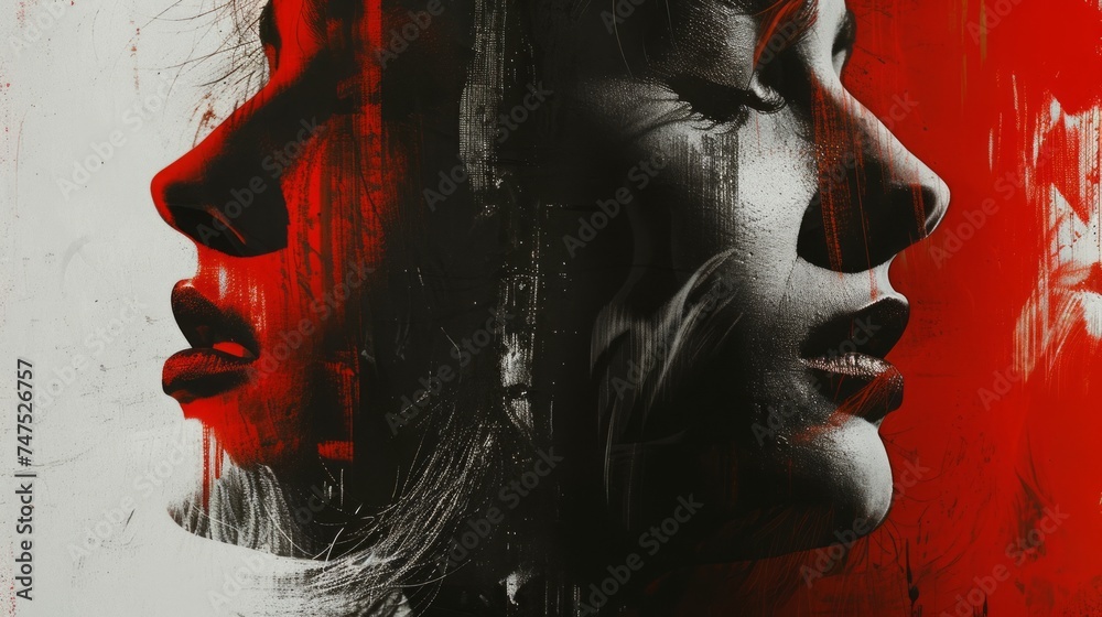 woman face inverted color poster red theme lip portrait Stock ...