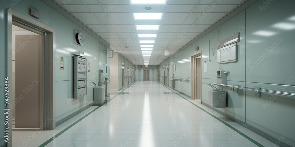 A long Hospital interior, Hospital corridor, The interior of the inner ...