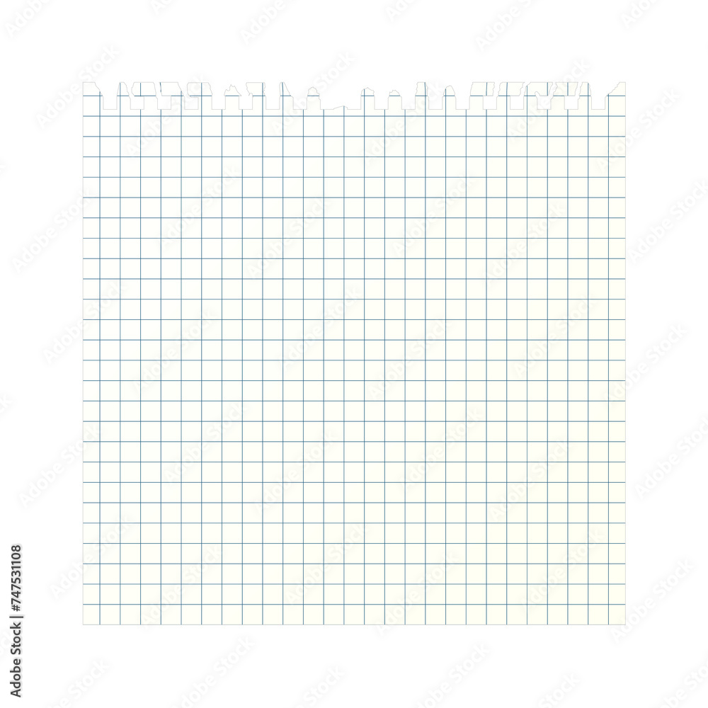 Blank checkered note book page with torn edge. Notepaper mockup. Png ...