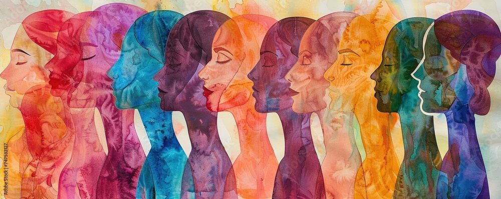 Abstract colorful art watercolor painting depicts International Women's ...