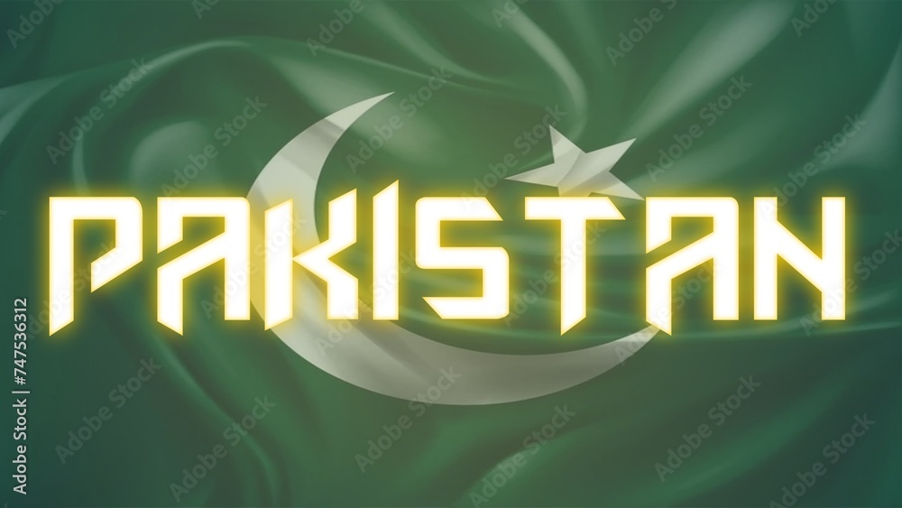 Pakistan Name in Text form with Green Flag and White Crescent and Star ...