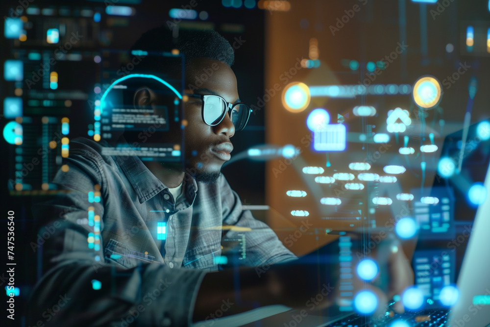 Businessman using computer with AI. Online bidding using artificial ...