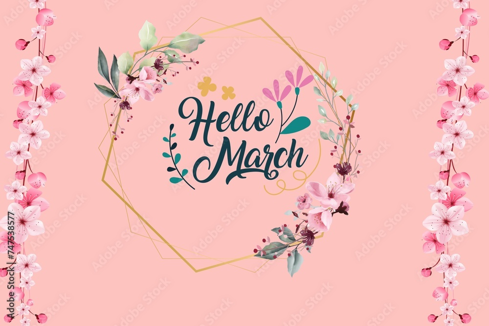 Hello March lettering message with Modern lettering. Welcome March ...