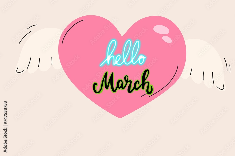 Hello March lettering message with Modern lettering. Welcome March ...