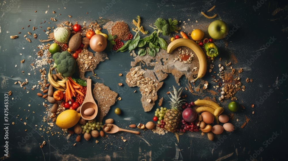 intricate world map composed of various food waste statistics, raising ...