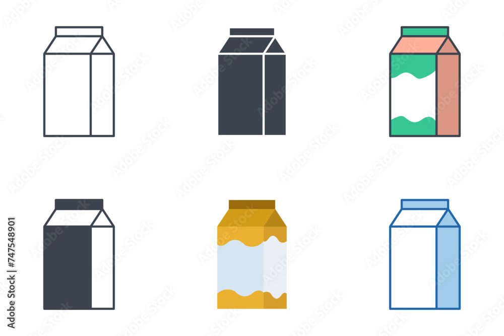 Juice Box icons with different styles. Pack of juice symbol vector ...