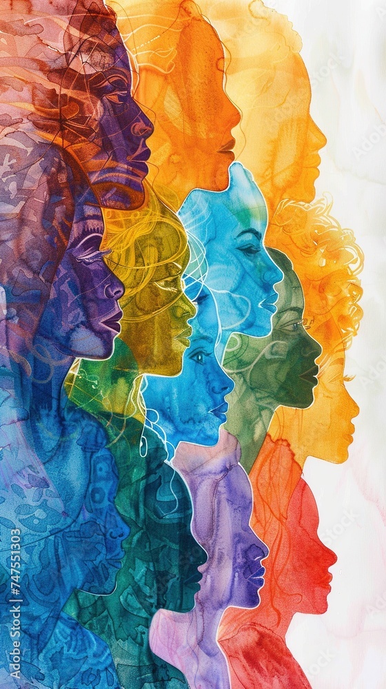Abstract colorful art watercolor painting depicts International Women's ...