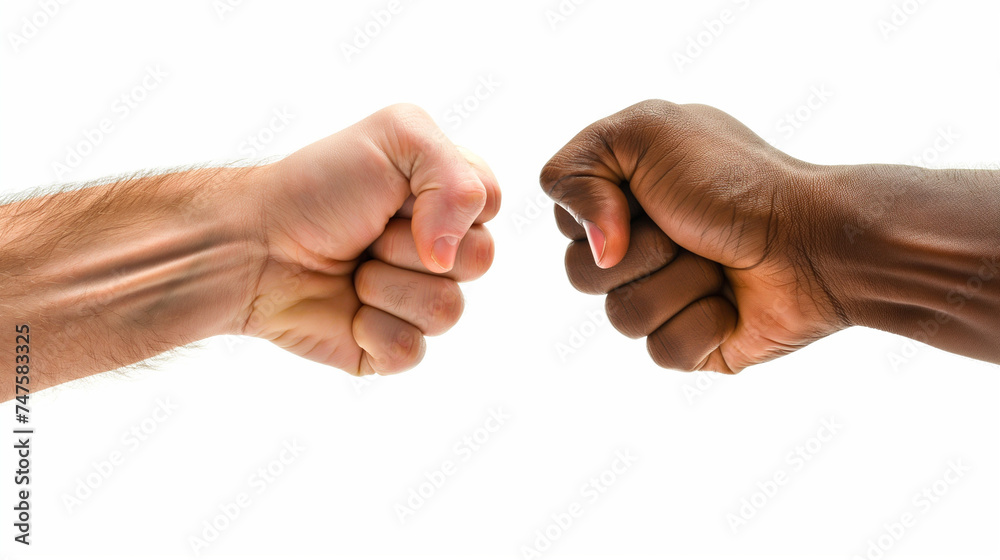 Friendship, team, good work. Multicultural friends giving fist bump to ...