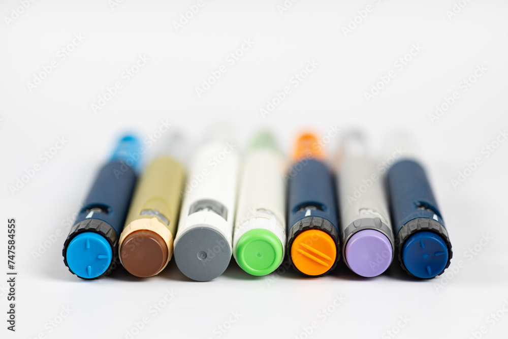 Insulin pens. Isolated on white background. Insulin injector pens for ...