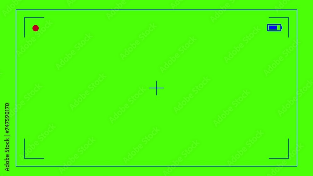 Camera viewfinder recording display and green screen background footage ...