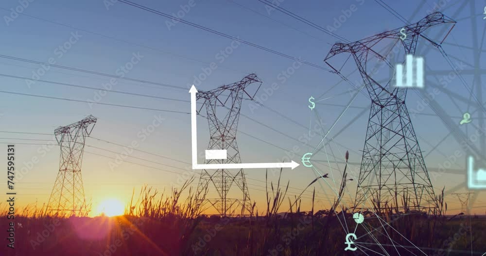 Animation of network of connections with currency icons over diagram ...