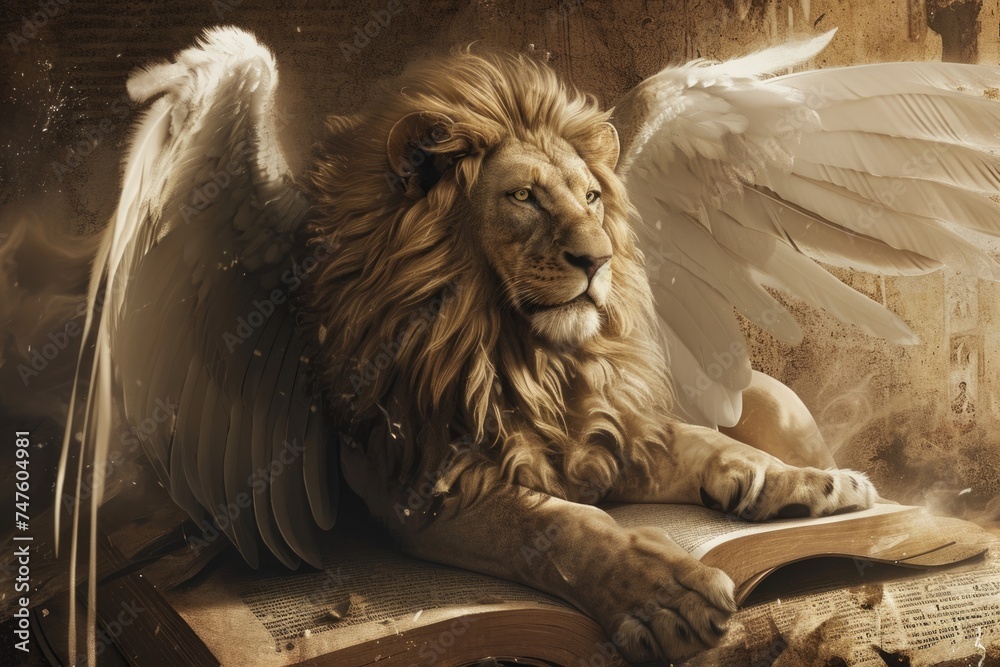 Christian Symbol: Winged Lion Illustration from Ancient Bible Story ...