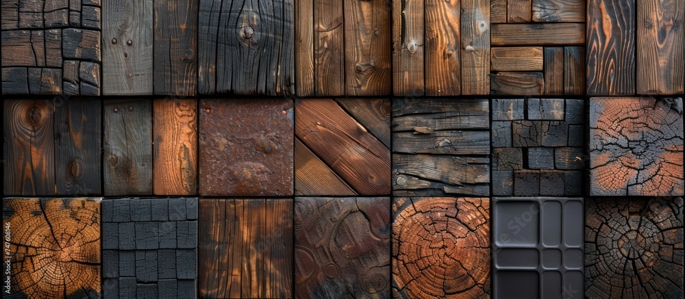 Assortment of different wood textures displayed in a stylized manner ...