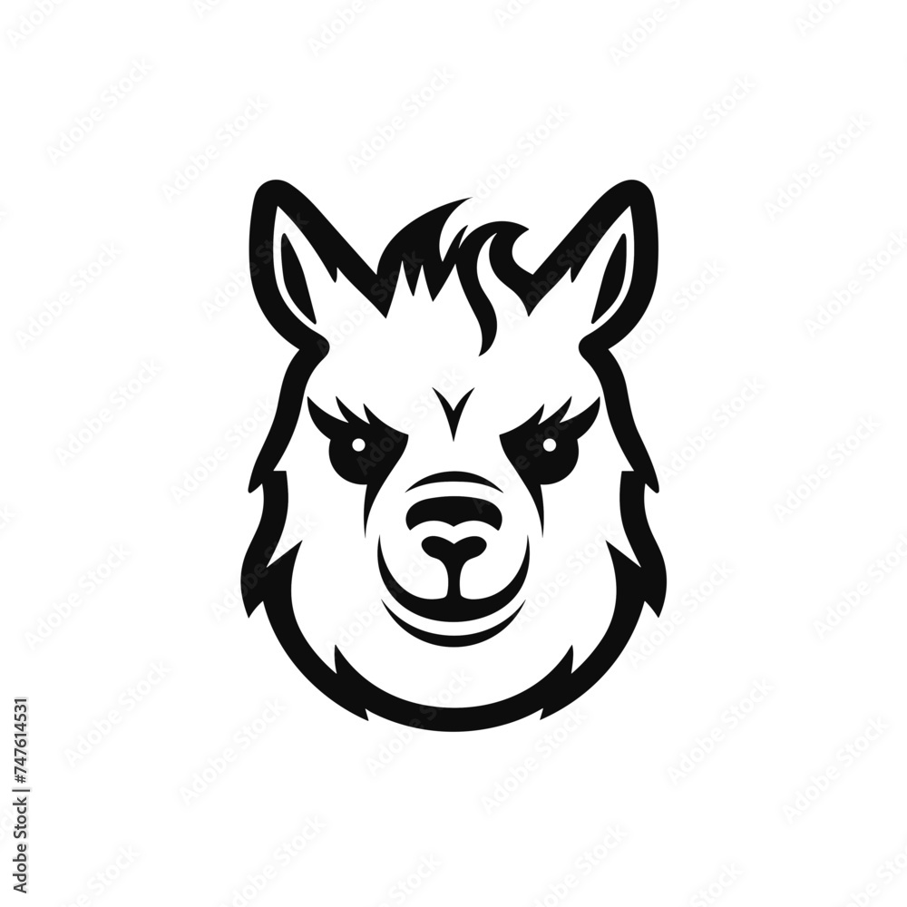 head of lama or alpaca black and white vector illustration isolated ...