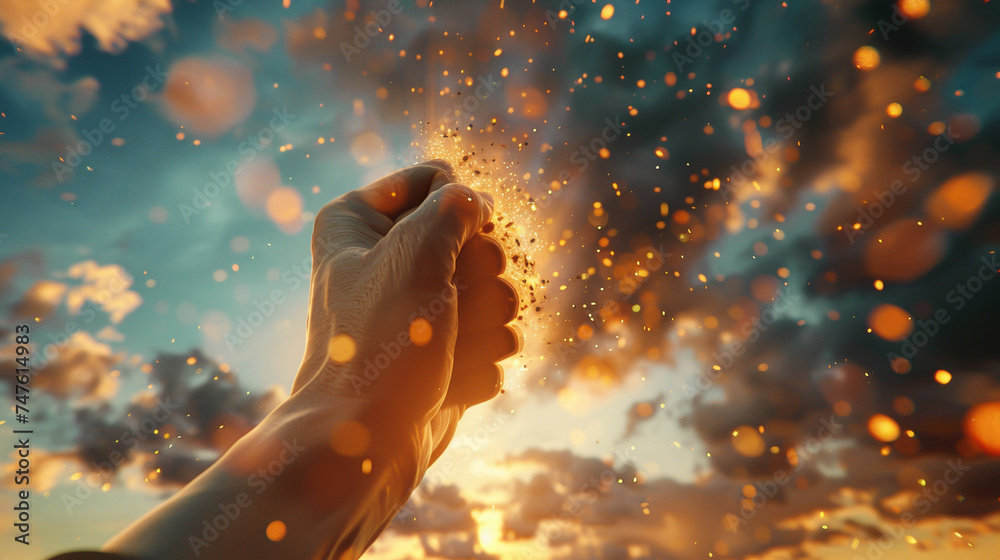 3D rendering of a detailed hand clenched in a fist, reaching out ...