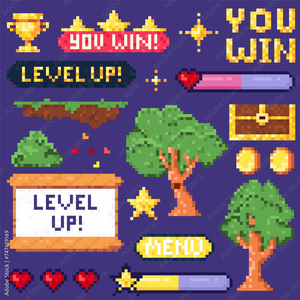 Vector Pixel Art 8-bit. Level up with character animation game design ...