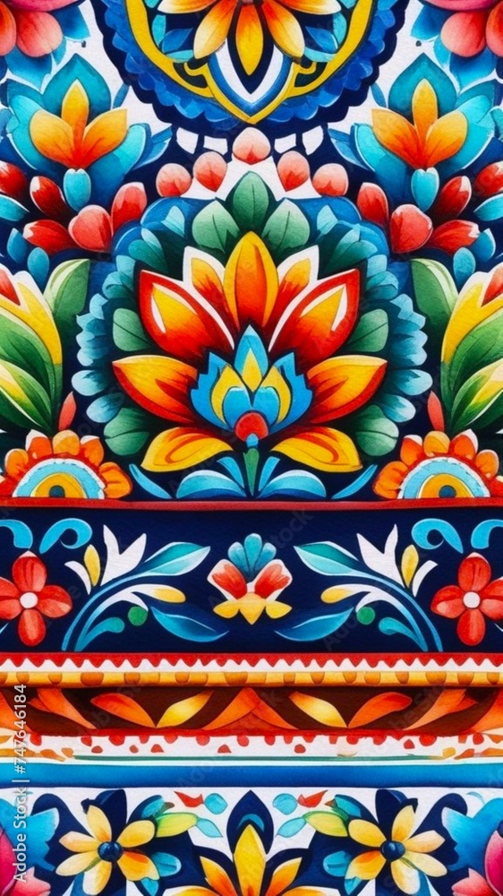 colorful pattern, traditional mexican folk art designs, symmetrical ...