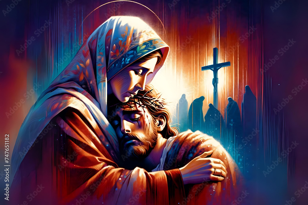 Jesus carregando a cruz encontra com Nossa Senhora, Crucificação de ...