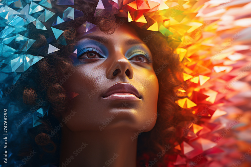 A spectrum of light refracting through a prism, splitting into a ...