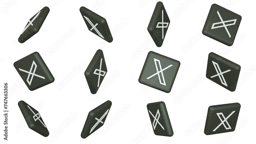 Set of 3D rendered X logos in different angles isolated on transparent ...
