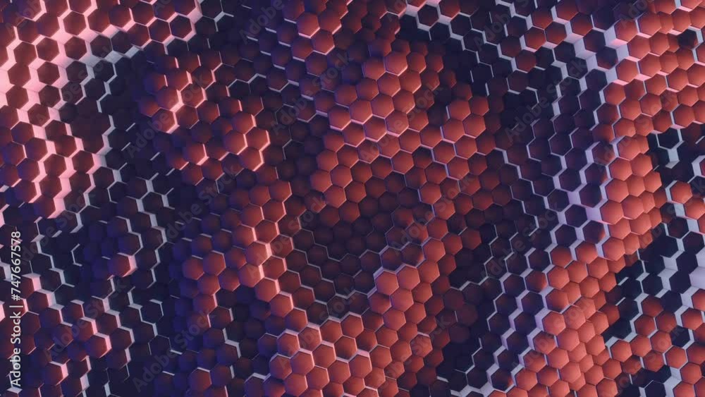 Animated rotating abstract hexagon texture pattern, golden orange ...