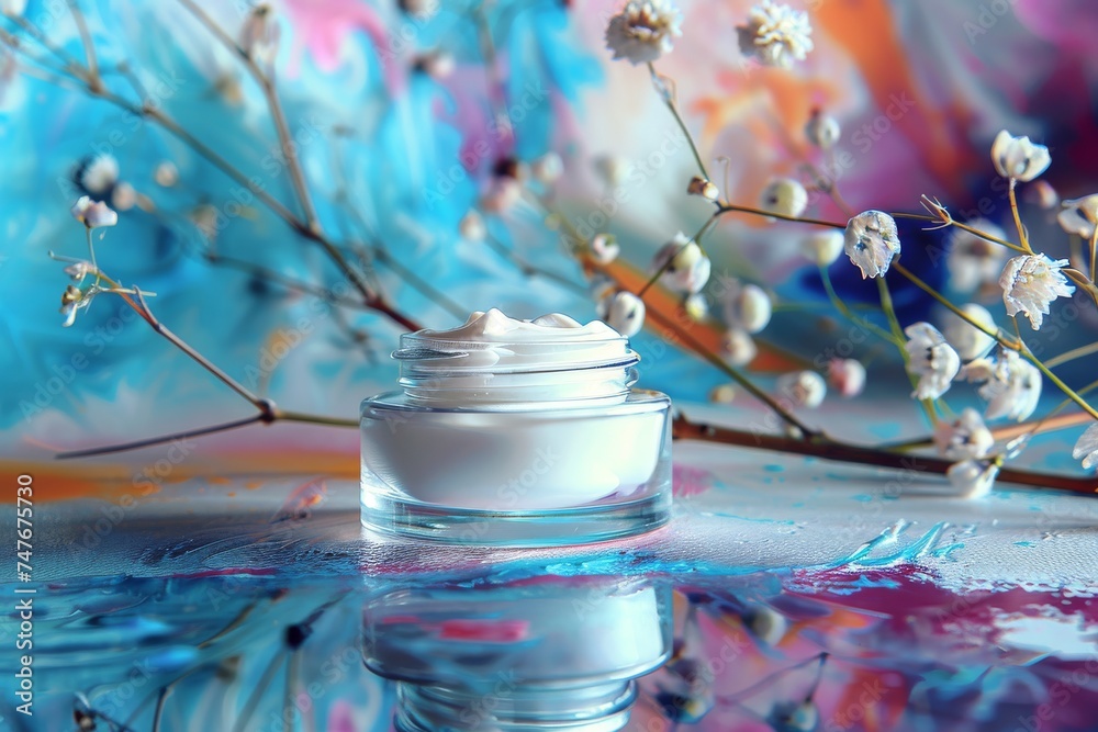 Facial hold skin care cream. Skincare treatment products: cosmetic ...