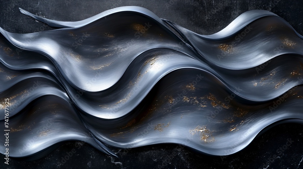 Abstract silver black acrylic painted fluted 3d painting texture luxury ...