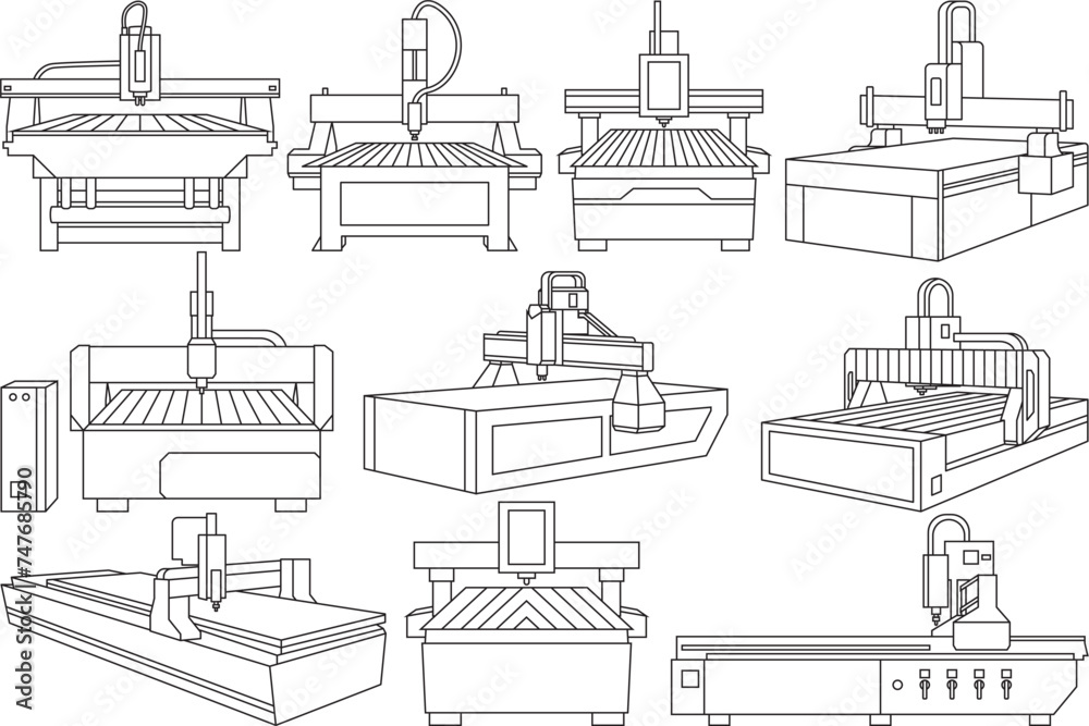 Cnc Router Machine Svg Outline Bundle Cnc Router Machine Vector Art Stock Vector Adobe Stock