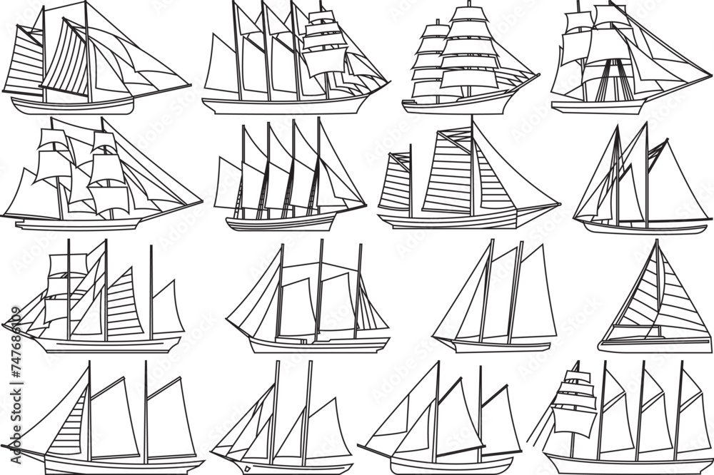 Sailing Ship Mast SVG Outline Bundle, Sailing Ship Mast Vector Art ...