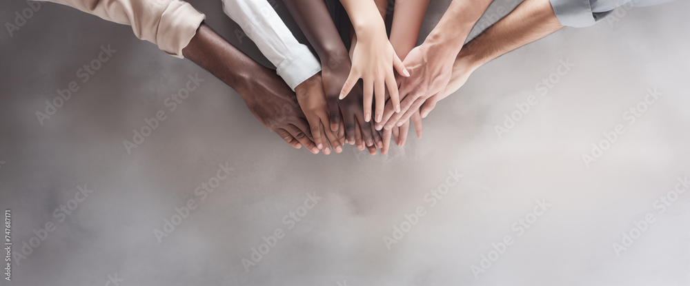 Arbeitskollegen Teamwork, Hände in den Kreis übereinander, Motivation des Teams Stock Photo ...