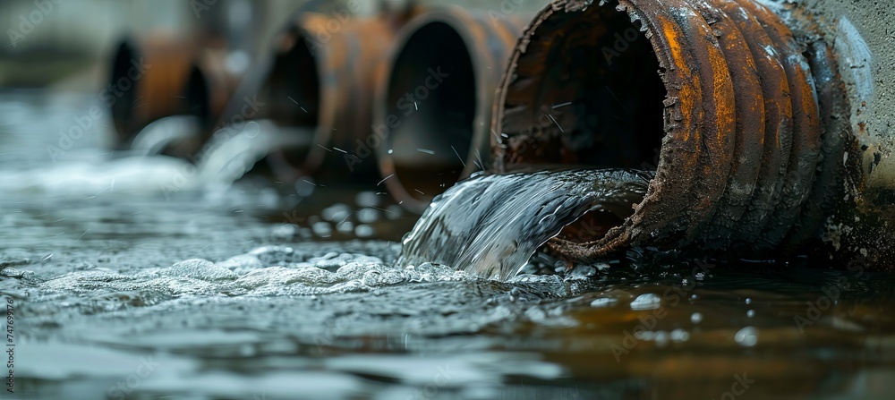 Toxic water waste pipeline flow to the river. Environment waste ...
