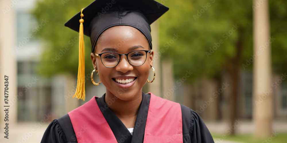 An African graduate, her joy subtly captured despite the blurred ...