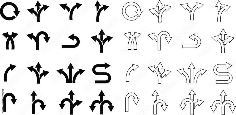 Set of Road Traffic Direction Arrow way icons in flat styles editable ...