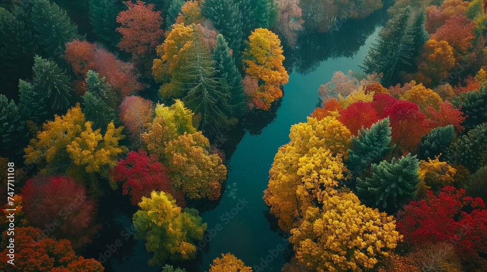 temperate deciduous forest, autumn, pine forest, forest, stream, rivers ...