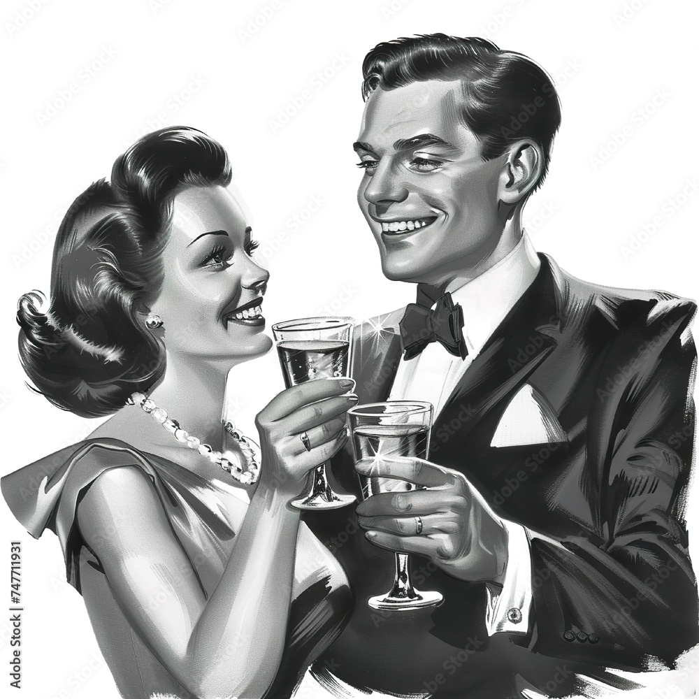 Black and white vector clipart from the 1950s Smiling man and woman ...