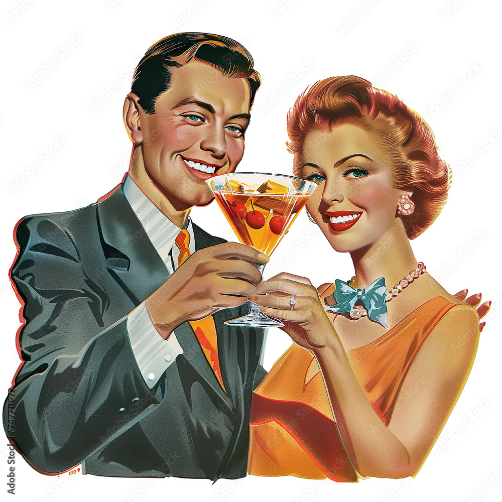 vector clipart from the 1950s Smiling man and woman raising a toast ...