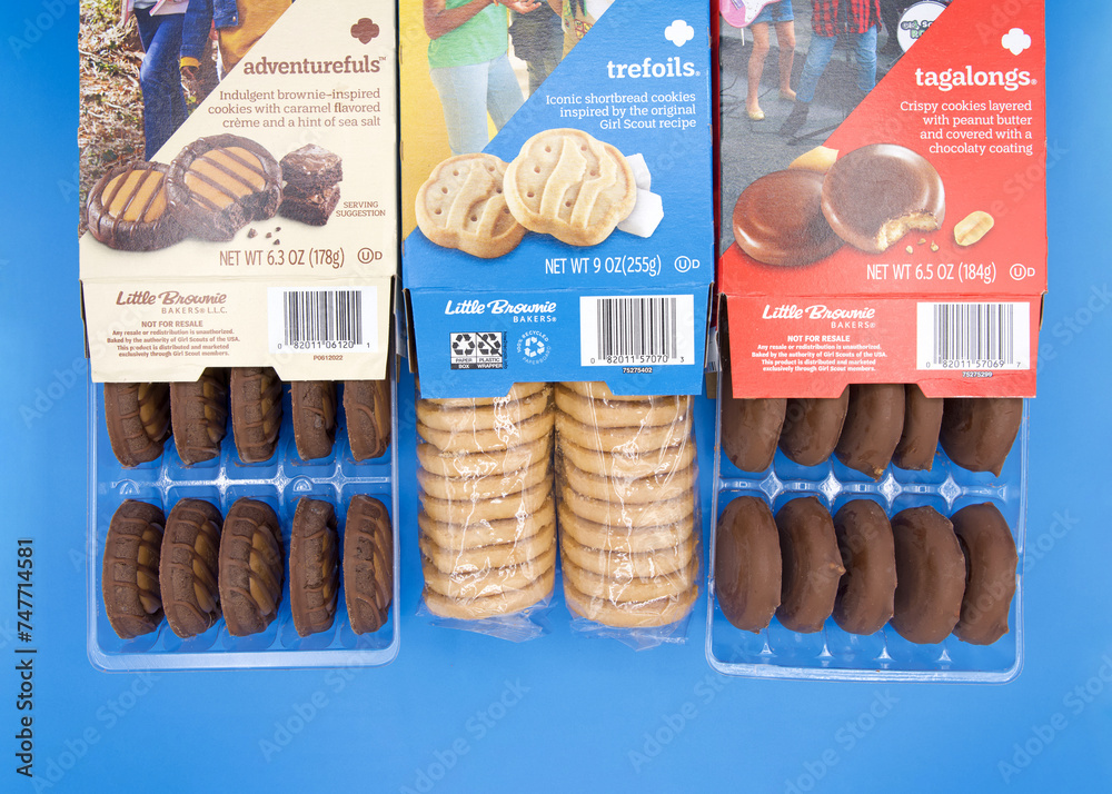 Alameda, CA - Feb 27, 2024: Boxes of Little Brownie Baker brand Girl ...