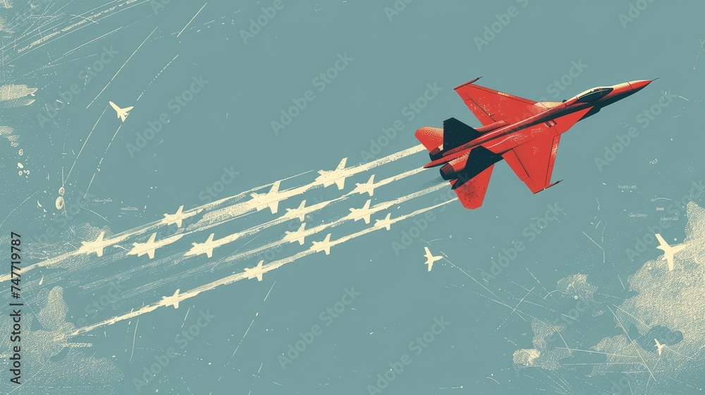 Vector of a bold red paper plane casting a fighter jet shadow, leading ...
