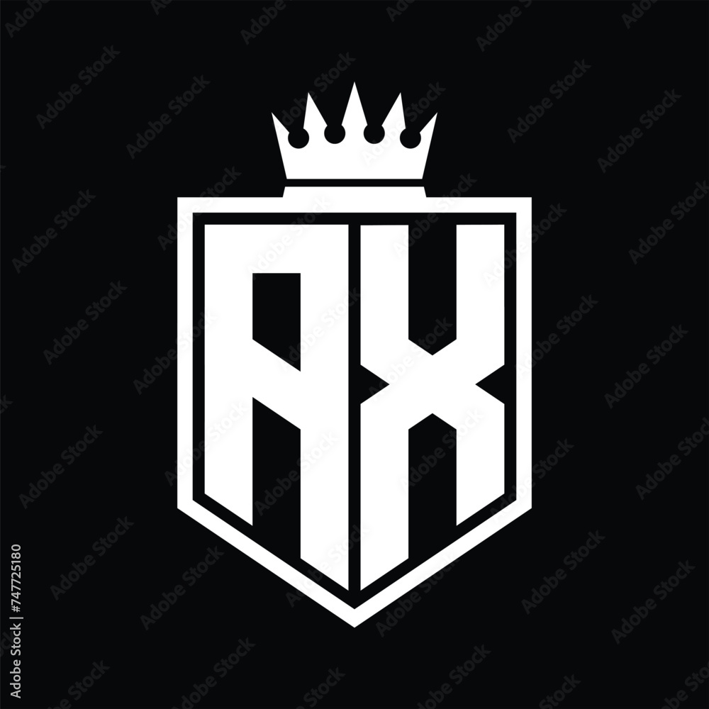 AX Logo monogram bold shield geometric shape with crown outline black ...