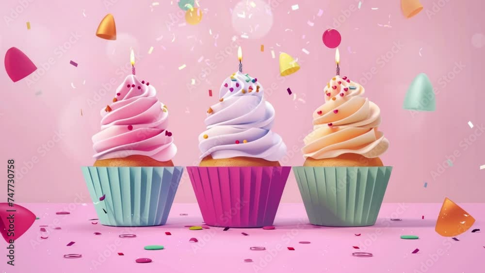 cupcake design happy birthday celebration decoration. seamless looping ...