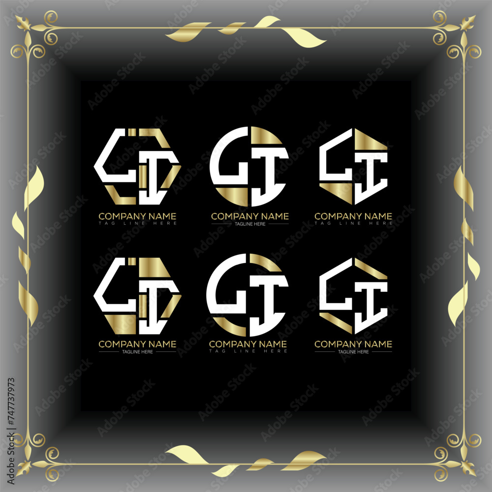 LI letter luxury logo set design.LI monogram polygonal and circle shape ...